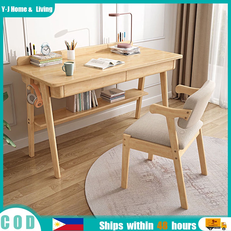 Solid Wood Computer Table Study Desk Home Office Desktop Working Table ...