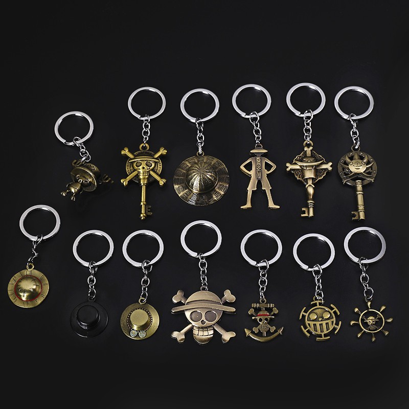Cartoon One Piece King Hang Pirate Luffy Keychain Ring Chain Straw Hat ...