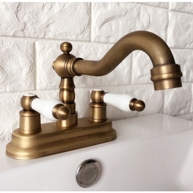 Ceramic Handle Basin Faucet Vintage Retro Brass Kitchen Bathroom Sink ...