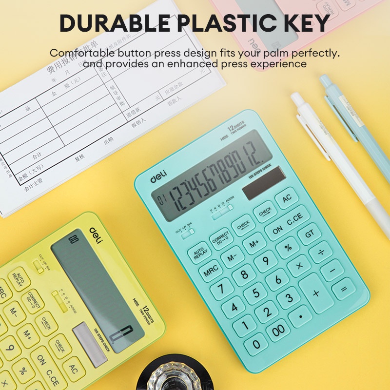 Deli Touch Calculator Big and Clear Display 12 Digits Office Calculator ...