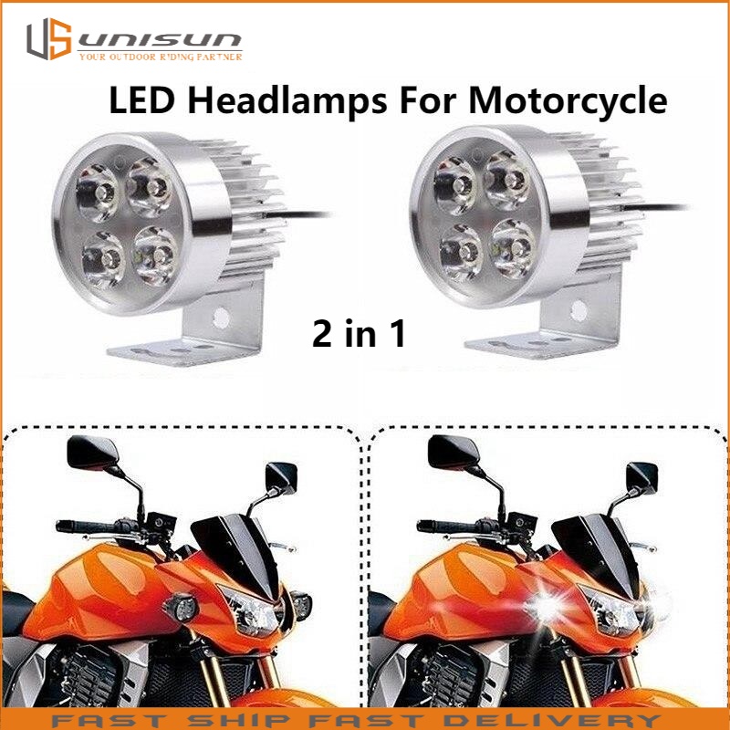 2Pcs/Set 4 Leds Motorcycle Led Headlight Lamp Scooters Fog Spotlight ...