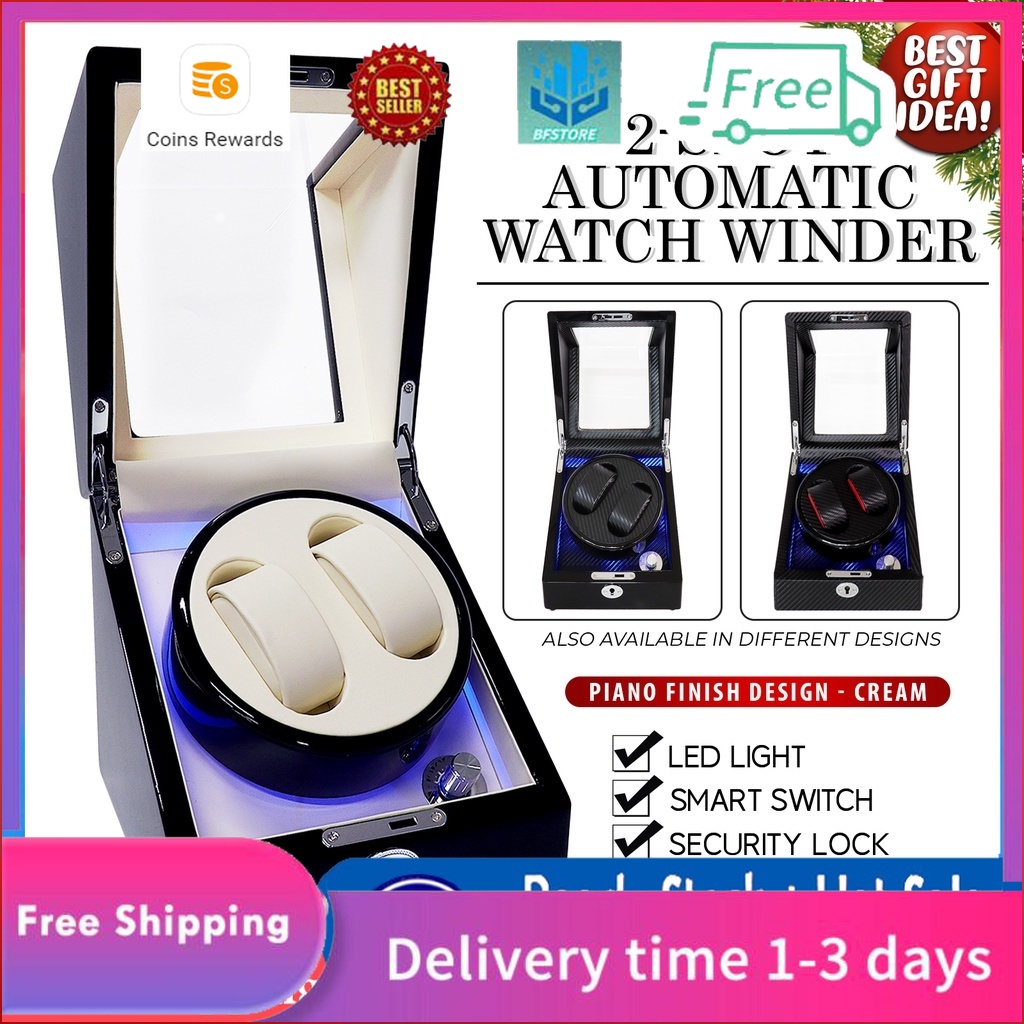 2-Slot Automatic Watch Winder Storage Display with LED Light, Lock, and ...