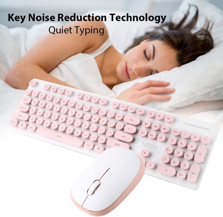 N520 Retro Style Wireless Keyboard and Mouse Combo Mechanical Silent ...