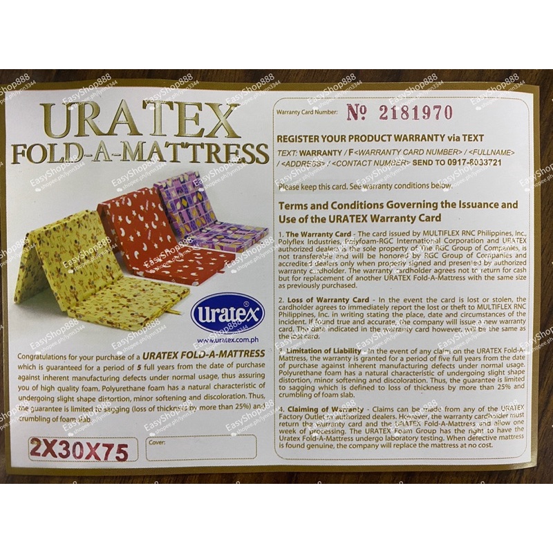 Easyshop888 Uratex Trifold Fold-A-Mattress foam 2 inches thick 100% ...
