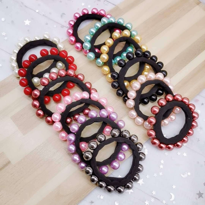 (10pcs) Elastic Hair Band Pearl Black Hair Tie Elegant Women Hair ...