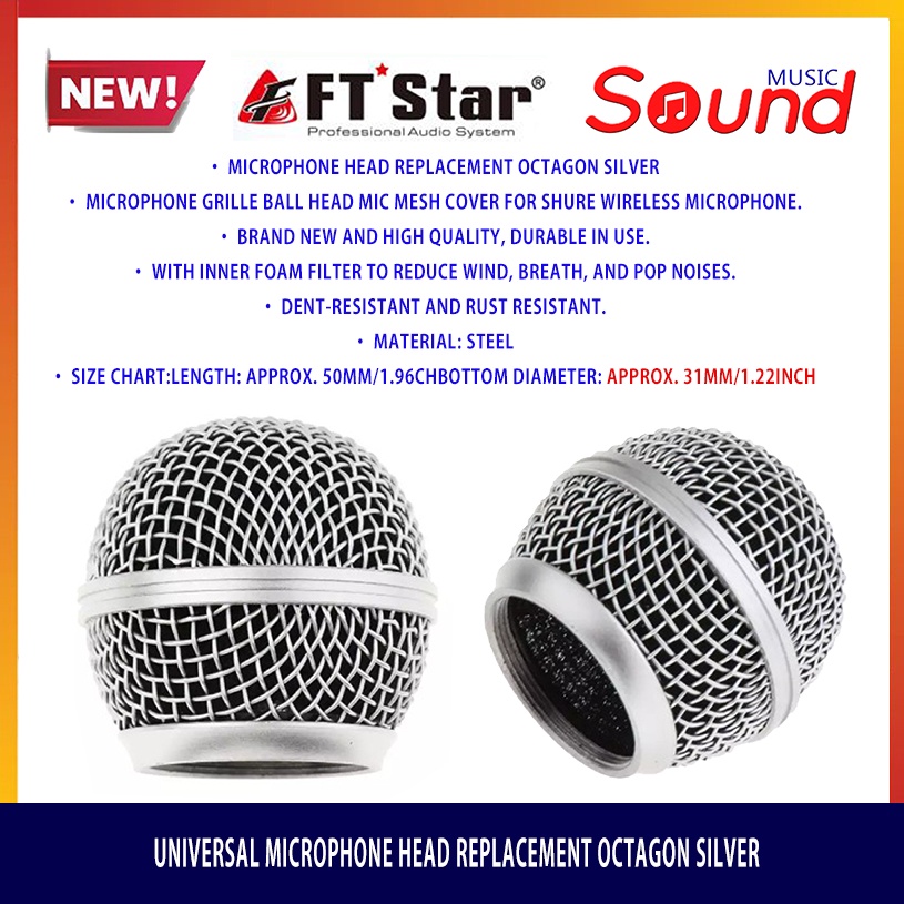 【Music.Sound】Universal Microphone Head Replacement Octagon Silver 1pc ...