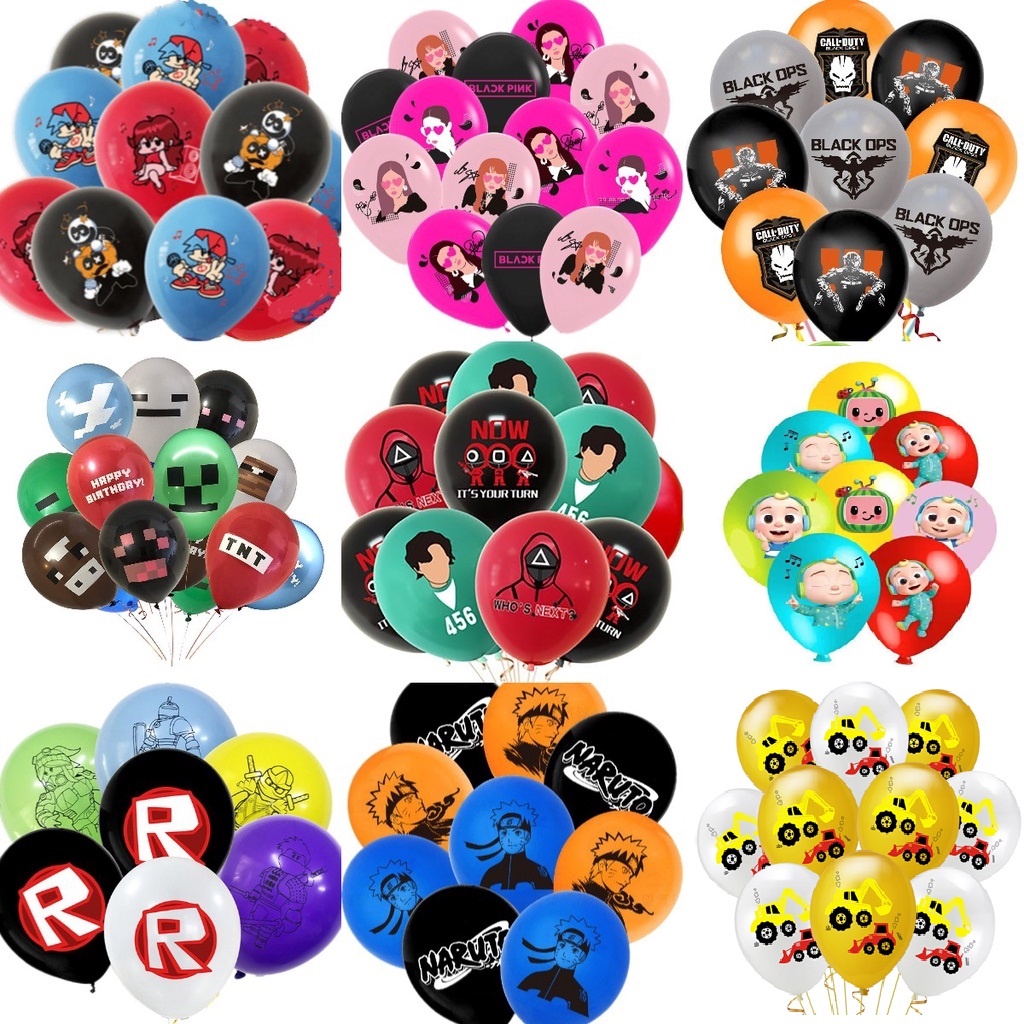 12 Pcs Roblox Minecraft Birthday Party Balloon Set Ladybug Squid Game ...