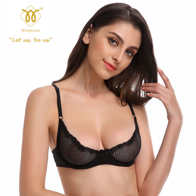 Wingslove Womens Sexy 1 2 Cup Lace Bra Balconette Mesh Underwired Demi