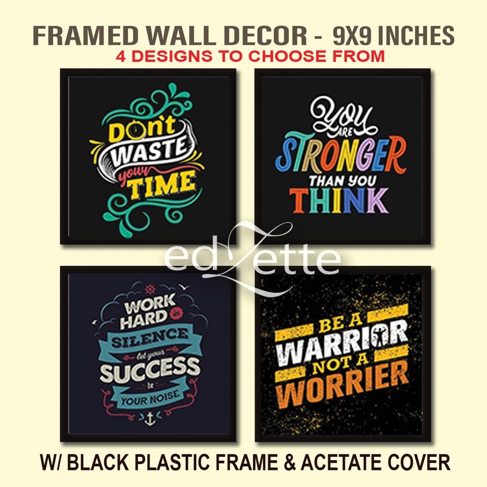 MOTIVATIONAL QUOTES Wall Decor (9X9 w/ FRAME) Inspirational quotes ...