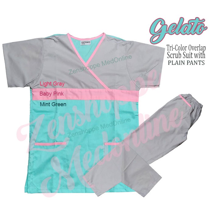 Tri-Color Overlap Scrub Suit with Plain Pants (Gelato) [LCR] | Shopee ...