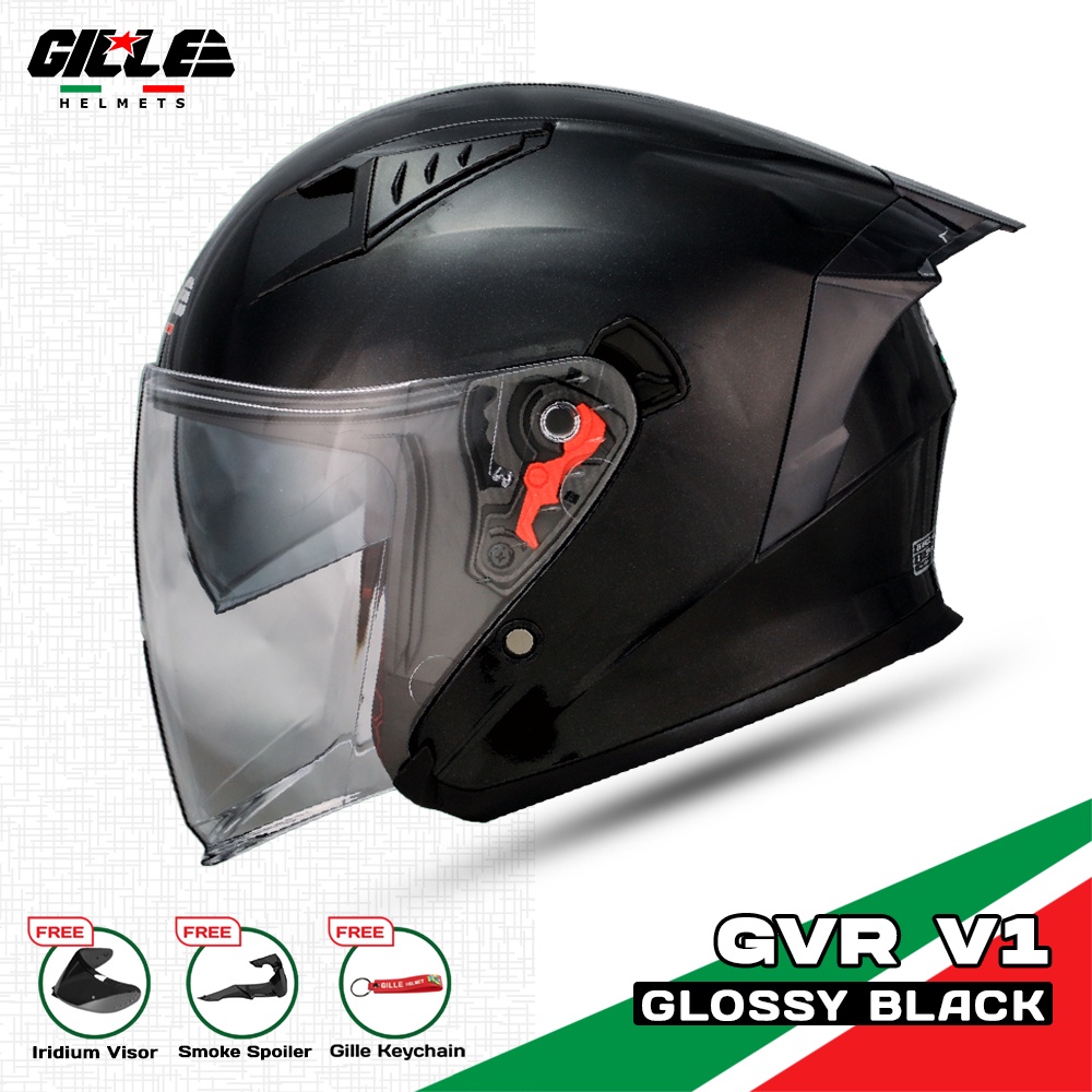 Gille Helmet 172 GVR-V1 PLAIN Motorcycle Half Face Helmet Dual Visor ...