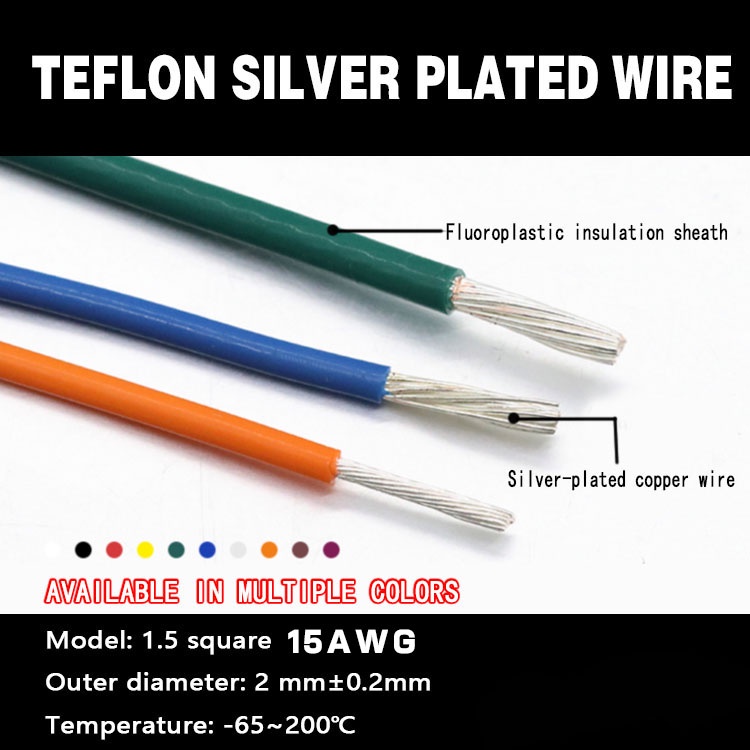 Teflon silver-plated wire 15AWG 1.5 square, wire diameter 2mm, internal ...