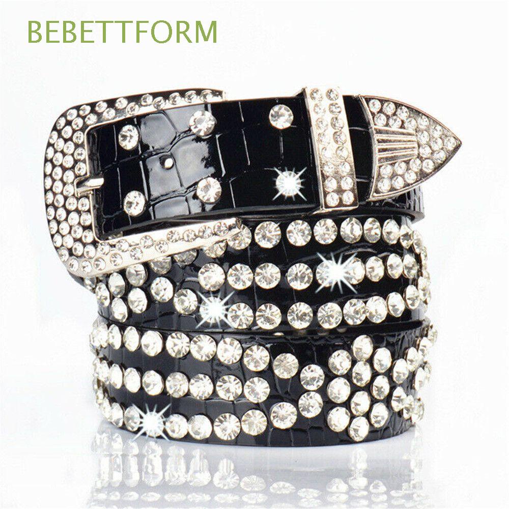 BEBETTFORM 1Pc Fashion Women Belt Rhinestone PU Leather Waistband ...