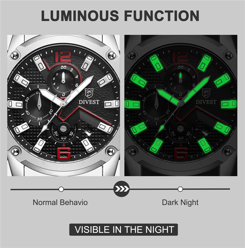 Top Brand DIVEST Watch Men Business Fashion Casual Quartz Leather Mens Watches Date Display ...