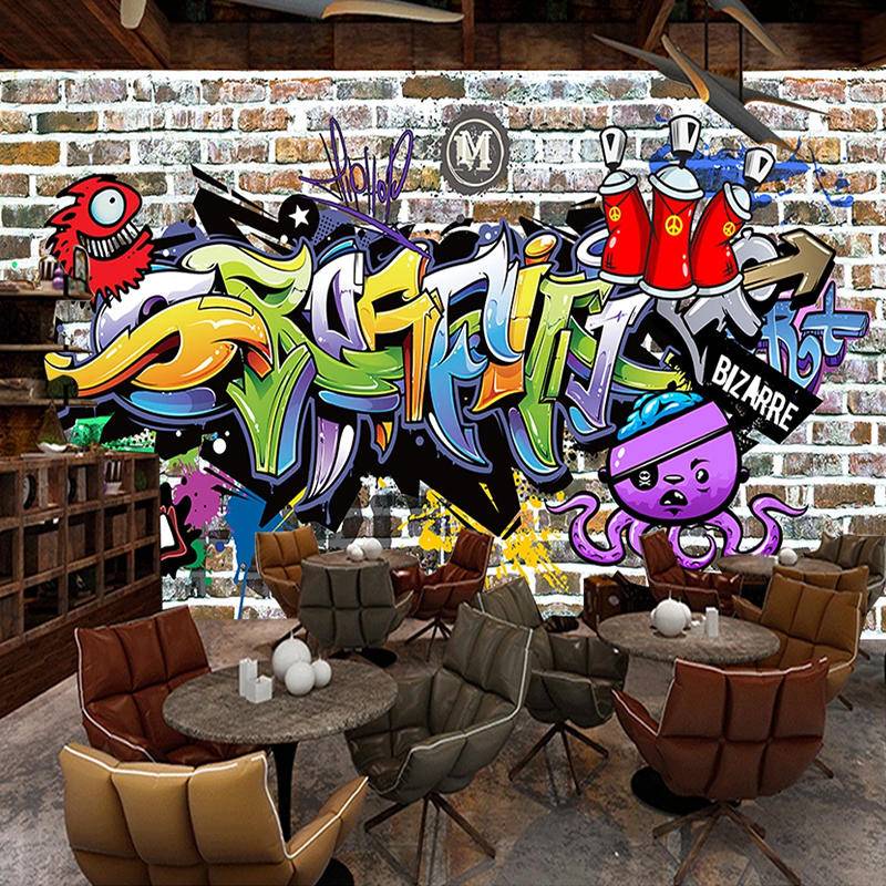 3D Hand Painted Street Graffiti Brick Wall Restaurant KTV Bar ...