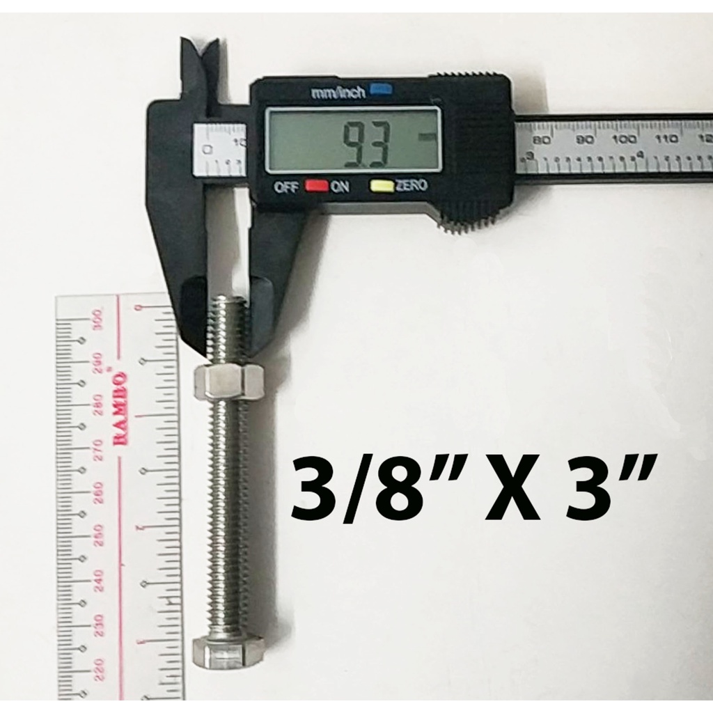STAINLESS BOLT 3/8" X 3" WITH 1 PIECE NUT == FULL THREAD == SS BOLT 3/8 ...