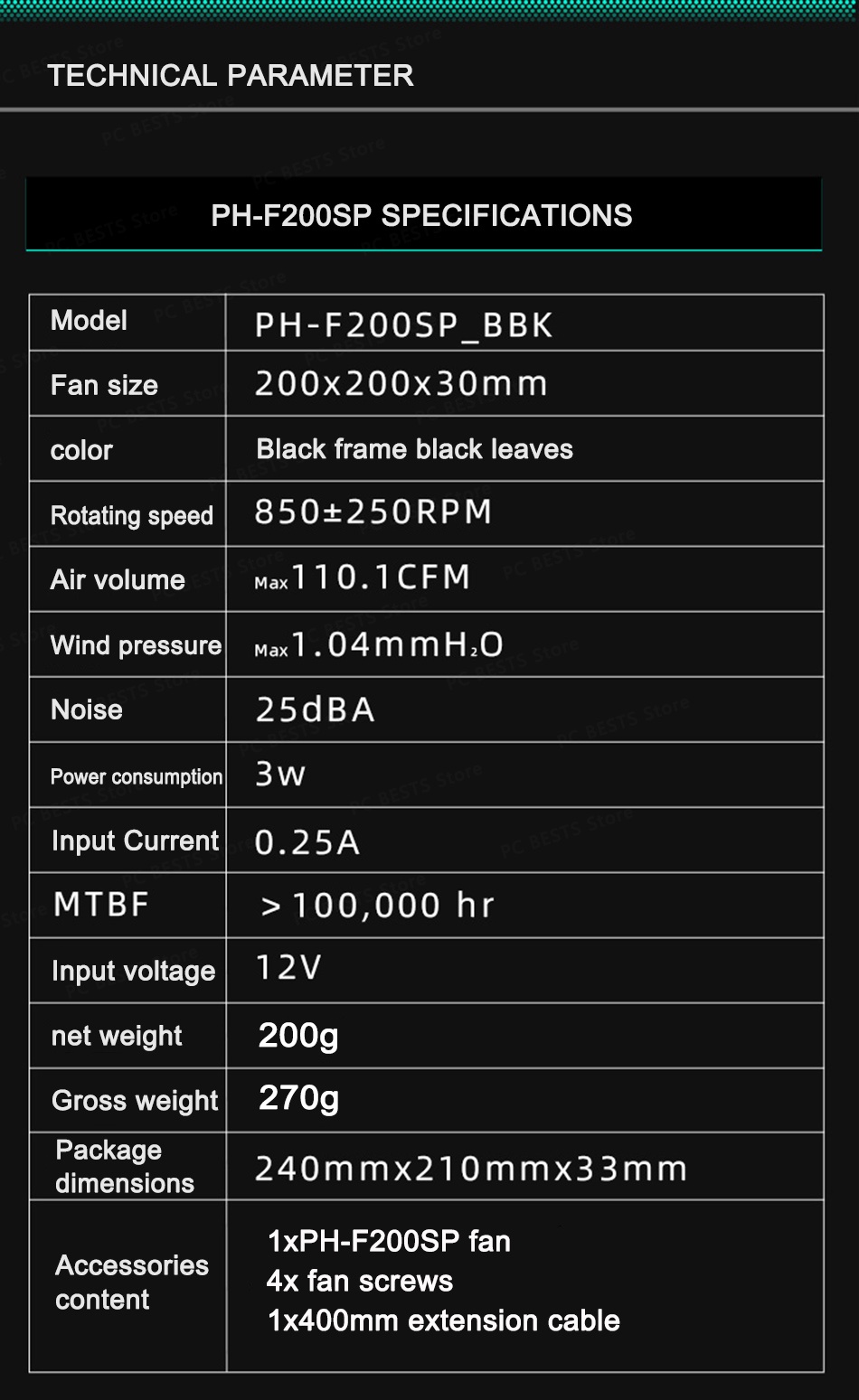 PHANTEKS F200SP Black High Air Volume Computer Case Fan 200mm 3Pin ...