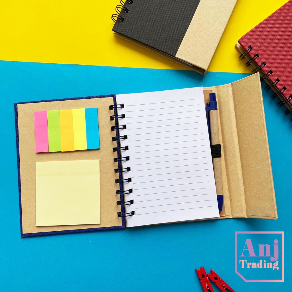 Spiral Kraft Notebook Set Eco Friendly Material w/ FREE PEN With Sticky ...