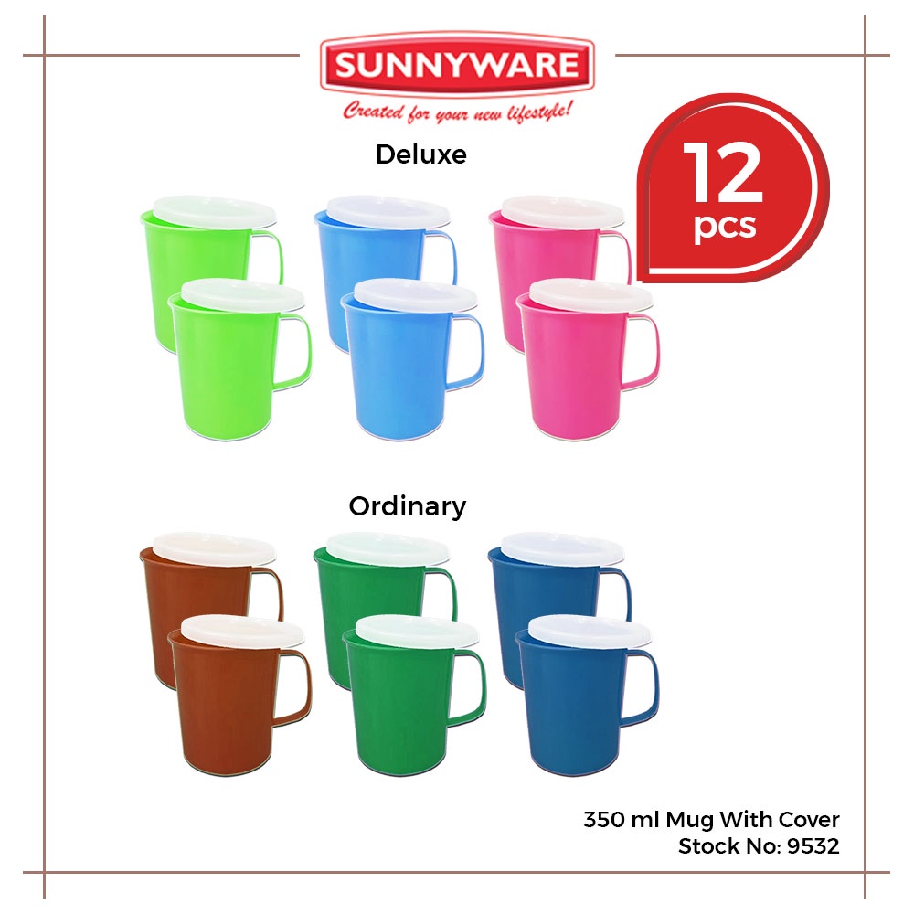 12pcs 350ml Mug with Cover - Deluxe and Ordinary [Sunnyware 9532-C ...