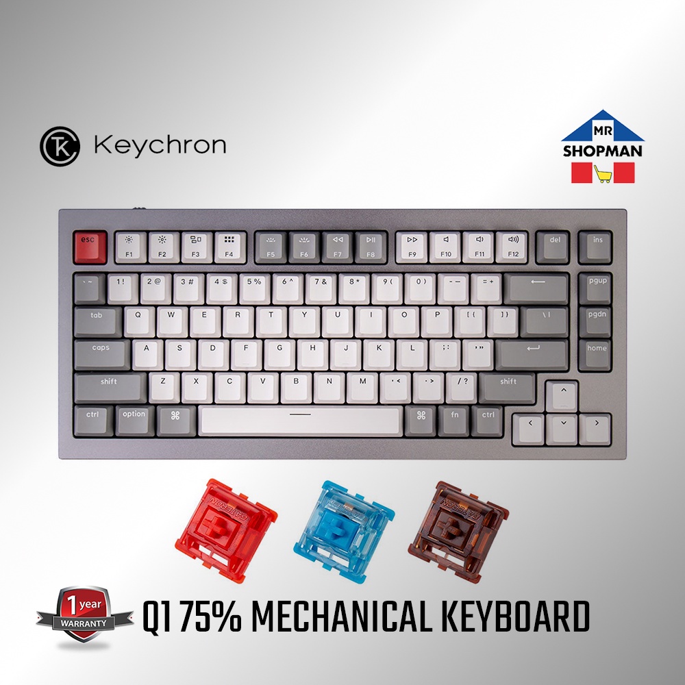 Keychron Q1 Silver Gray QMK 75% Custom Mechanical Keyboard Q1D1 / Q1D2 ...