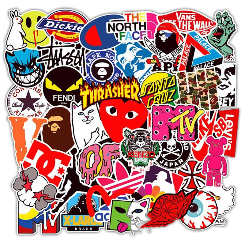 100Pcs/Set Fashion Brand Logo Stickers JDM Luggage Laptop Skateboard ...