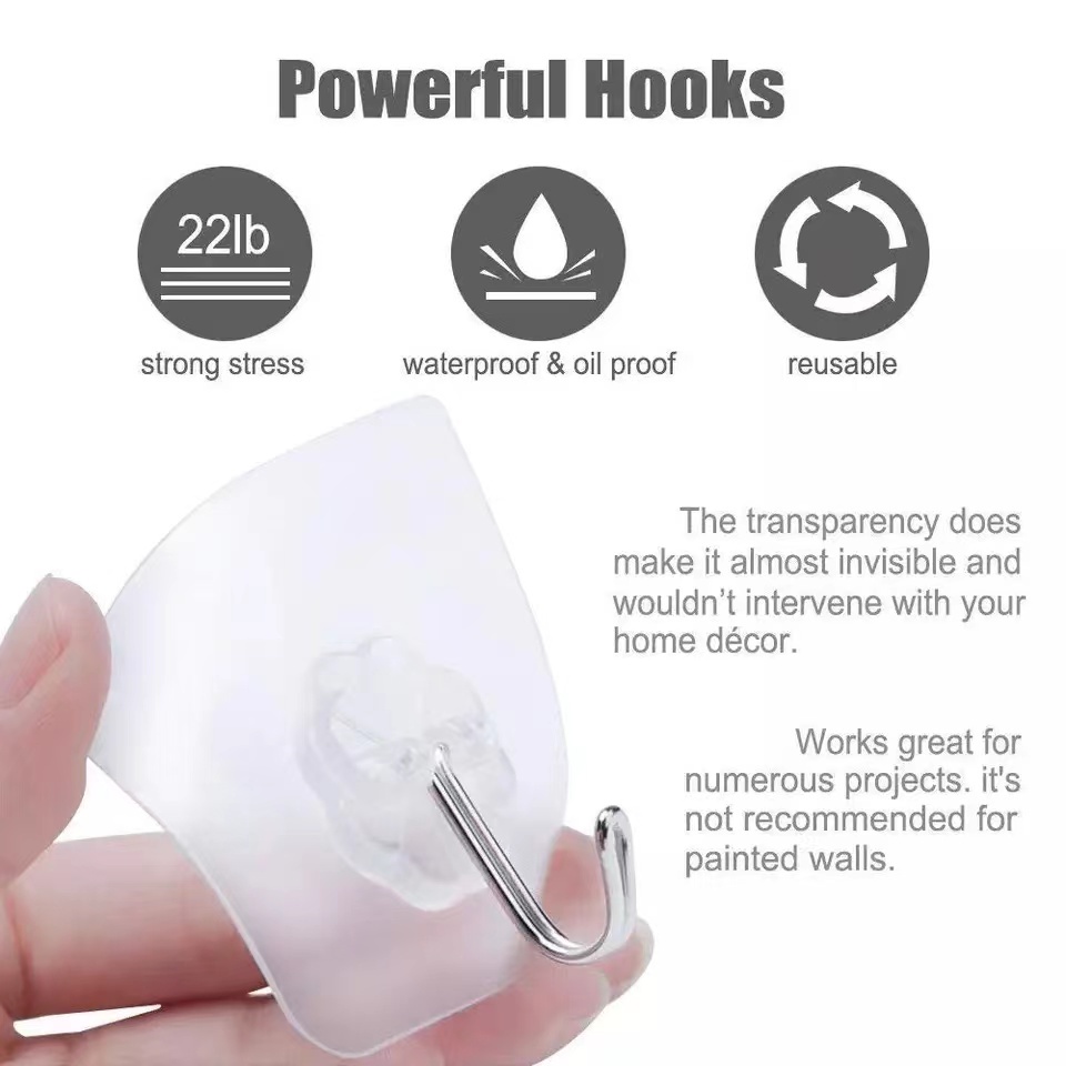 10 Pcs Transparent Wall Hooks Waterproof Oilproof hook sticker adhesive ...