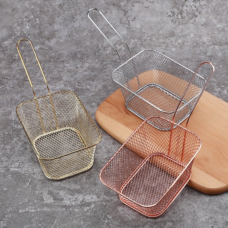 ☽☄SJW Kitchen Frying Net Stainless Steel Square Mesh Fried Basket ...