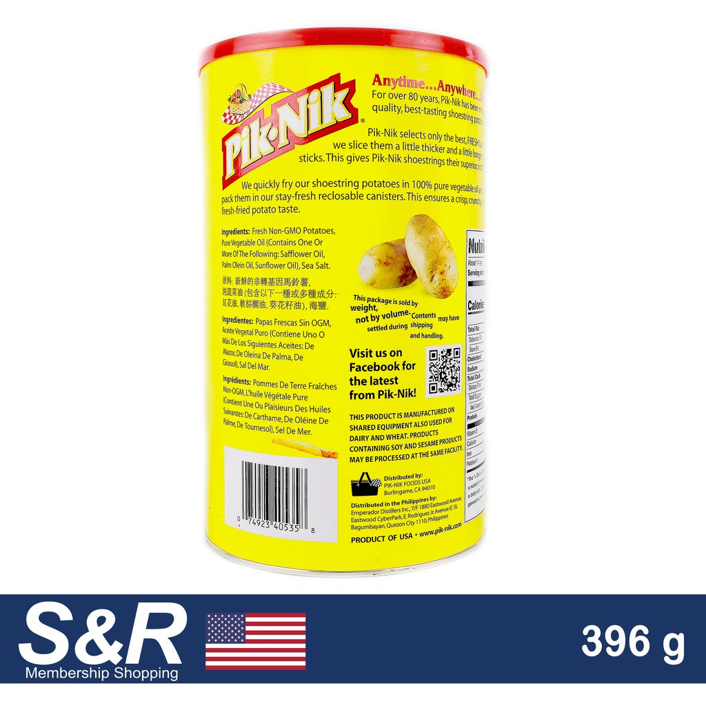 Pik-Nik Family Size Original Shoestring Potatoes 396g | Shopee Philippines