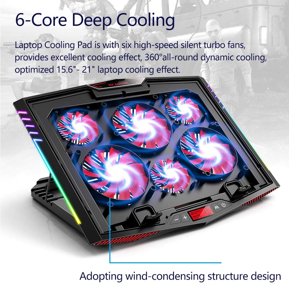RGB Gaming Laptop Cooler Stand with 6 Quiet Cooling Fans and RGB Lights ...
