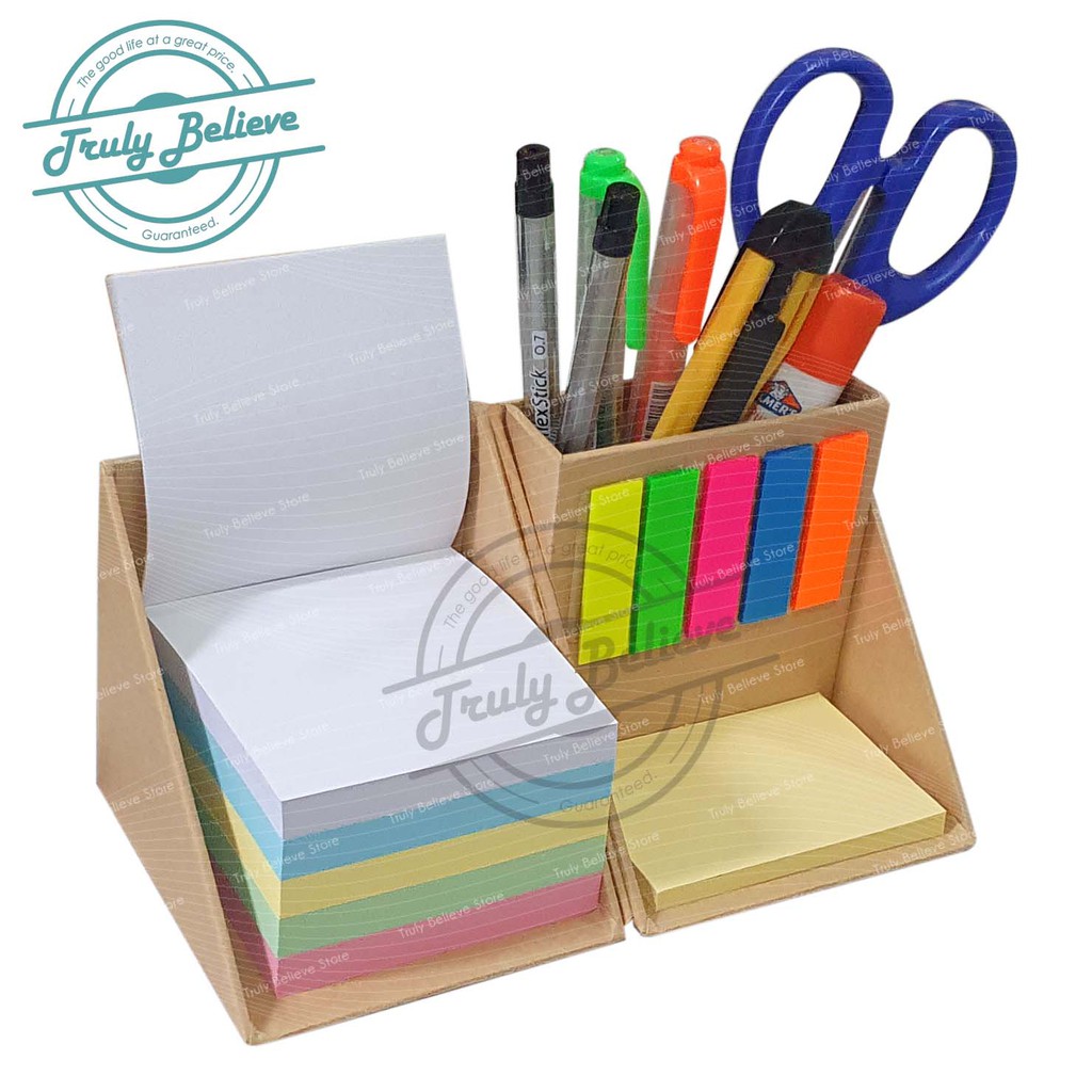 Notepad with Post It and Pen Holder in Foldable Recycled Cube Case ...