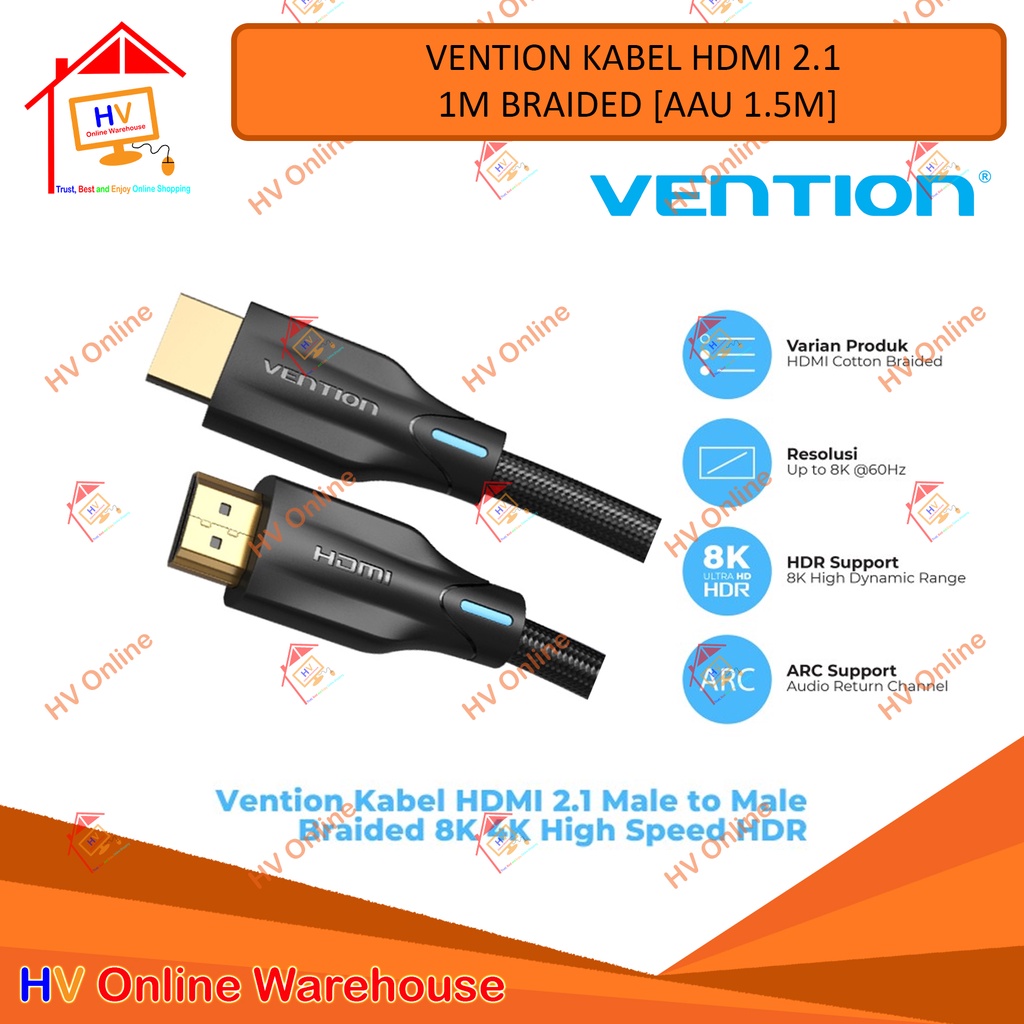 Vention HDMI 2.1 Male to Male Braided Cable 8K 4K HDR [AAU] | Shopee ...