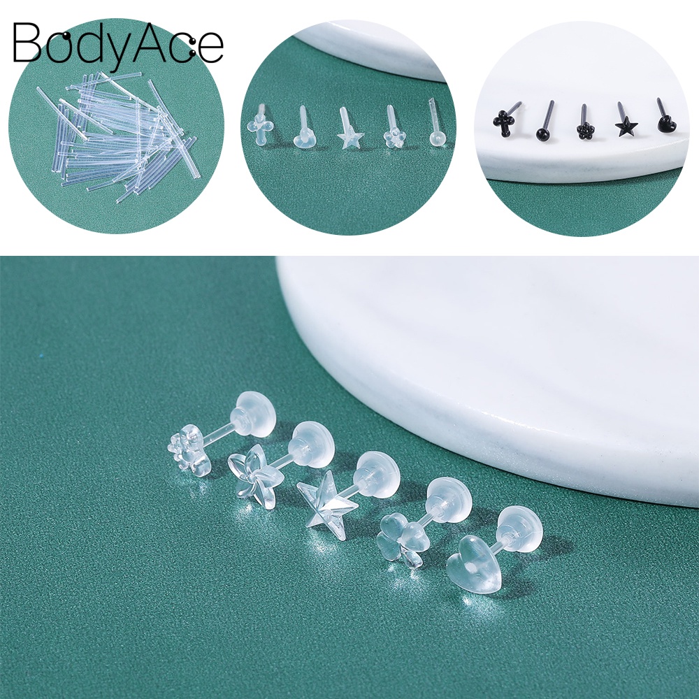 Bodyace Invisible Plastic Soft Silicone Rubber Earring Base Resin Pins ...