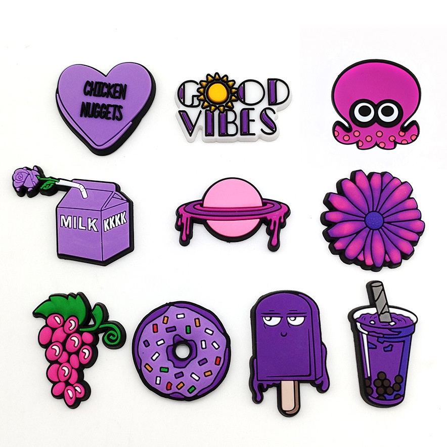 Cartoon Purple Flower Jibbits for Croc Octopus Milk Jibitz Charm Donut ...