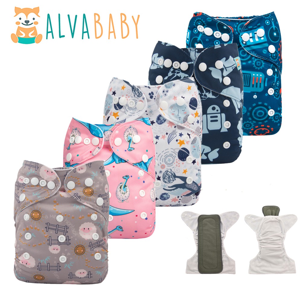 ALVA Baby Cloth Diaper With Bamboo Charcoal Insert Reuseable & Washable ...