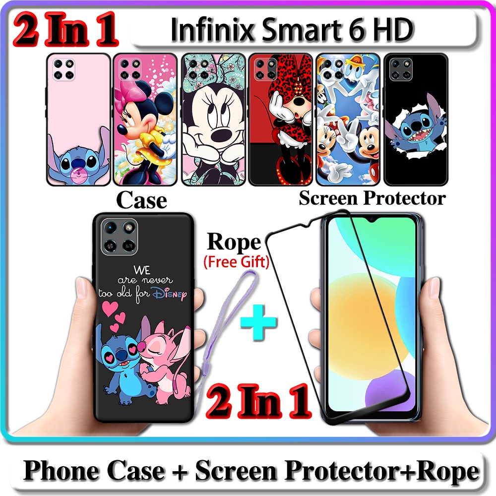 2 IN 1 Case Infinix Smart 6 HD Case with Tempered Glass Curved Ceramic ...