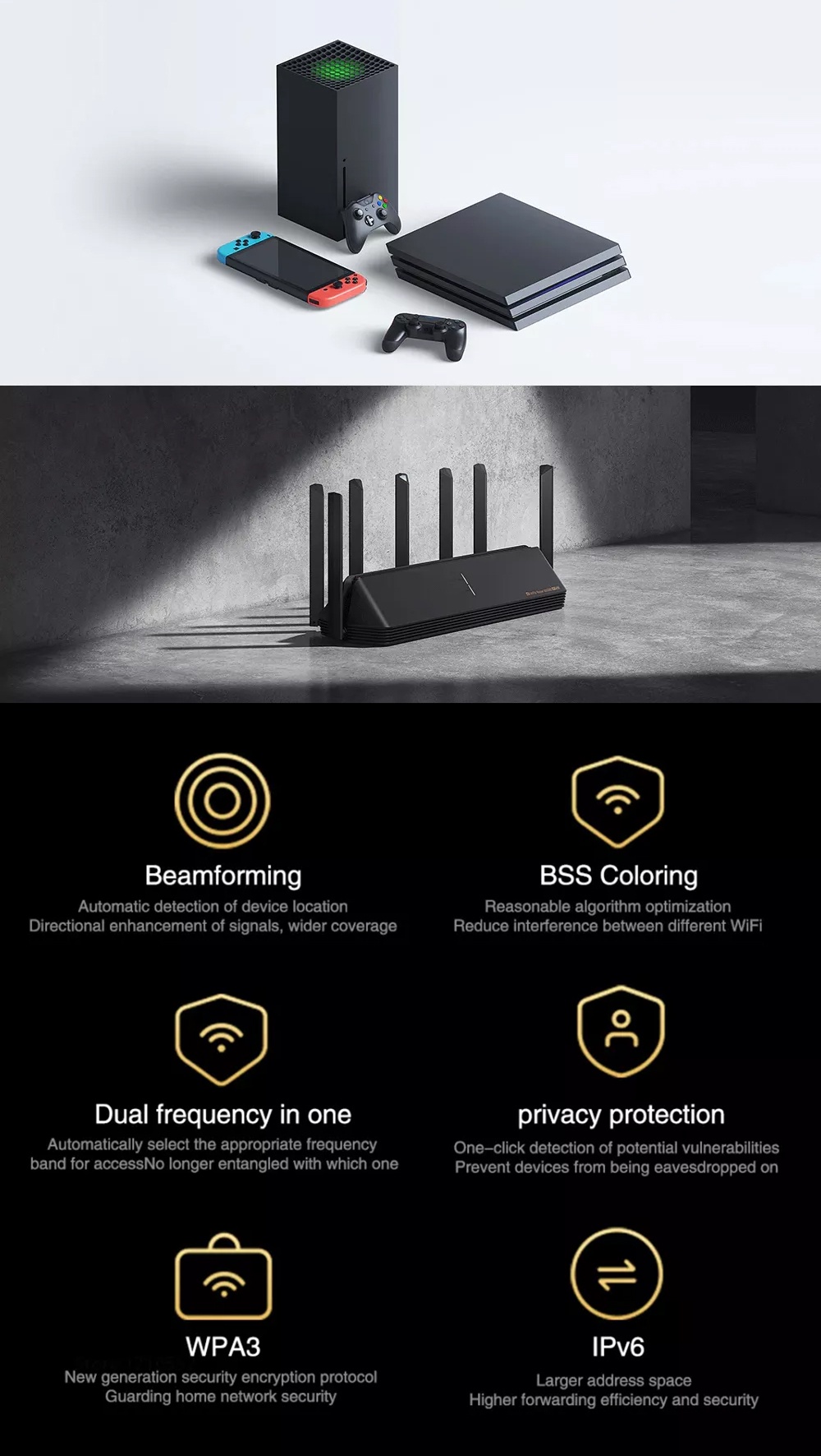 Xiaomi Mi WiFi AX6000 Wireless Router 6000Mbps WiFi6 VPN 512MB Qualcomm ...