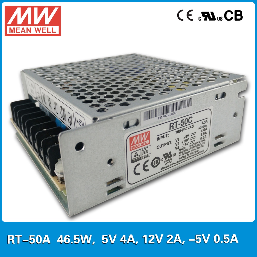 Original MEAN WELL RT-50A 50W Triple output +5V/4A +12V/2A -5V/0.5A Meanwell three output Power ...