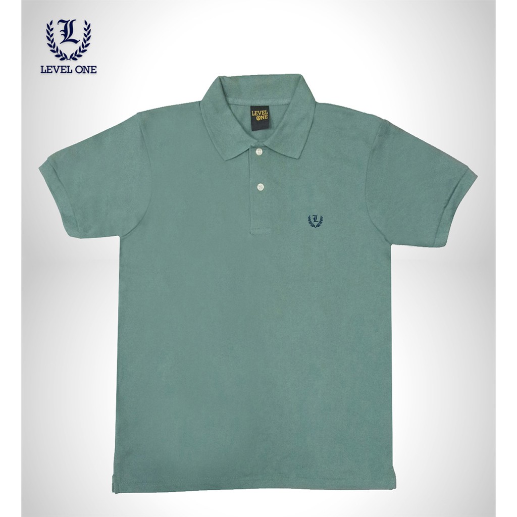Level One Men's Polo Shirt with "L" Crest Embroidery (Blue Surf ...
