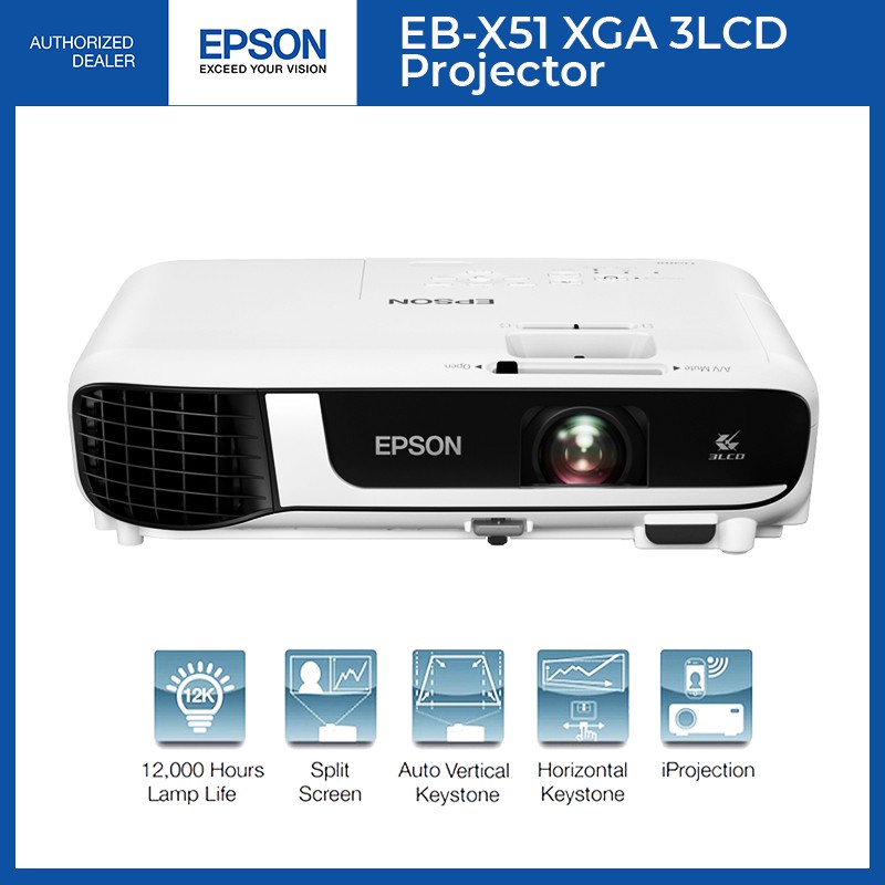 Epson EB-X51 Projector XGA 3LCD 3800 Lumens Projector 12000 Lamp Hours XGA Resolution | Shopee ...