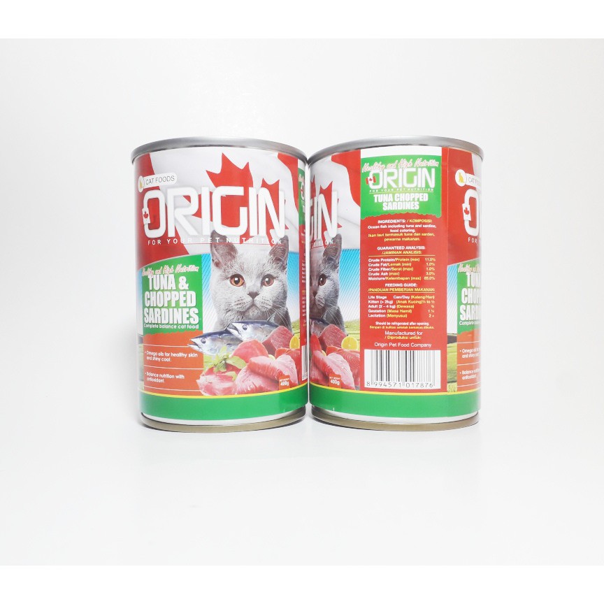 Canned Cat Food Origin Cat Tuna & Chopped Sardine 400g. | Shopee ...