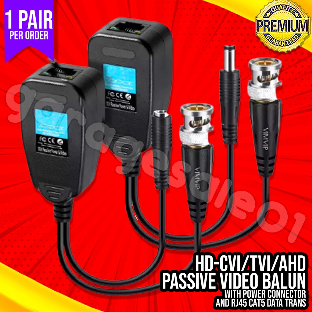GS HD-CVI / TVI / AHD Passive Video Balun with Power Connector & RJ45 CAT5 for CCTV | Shopee ...