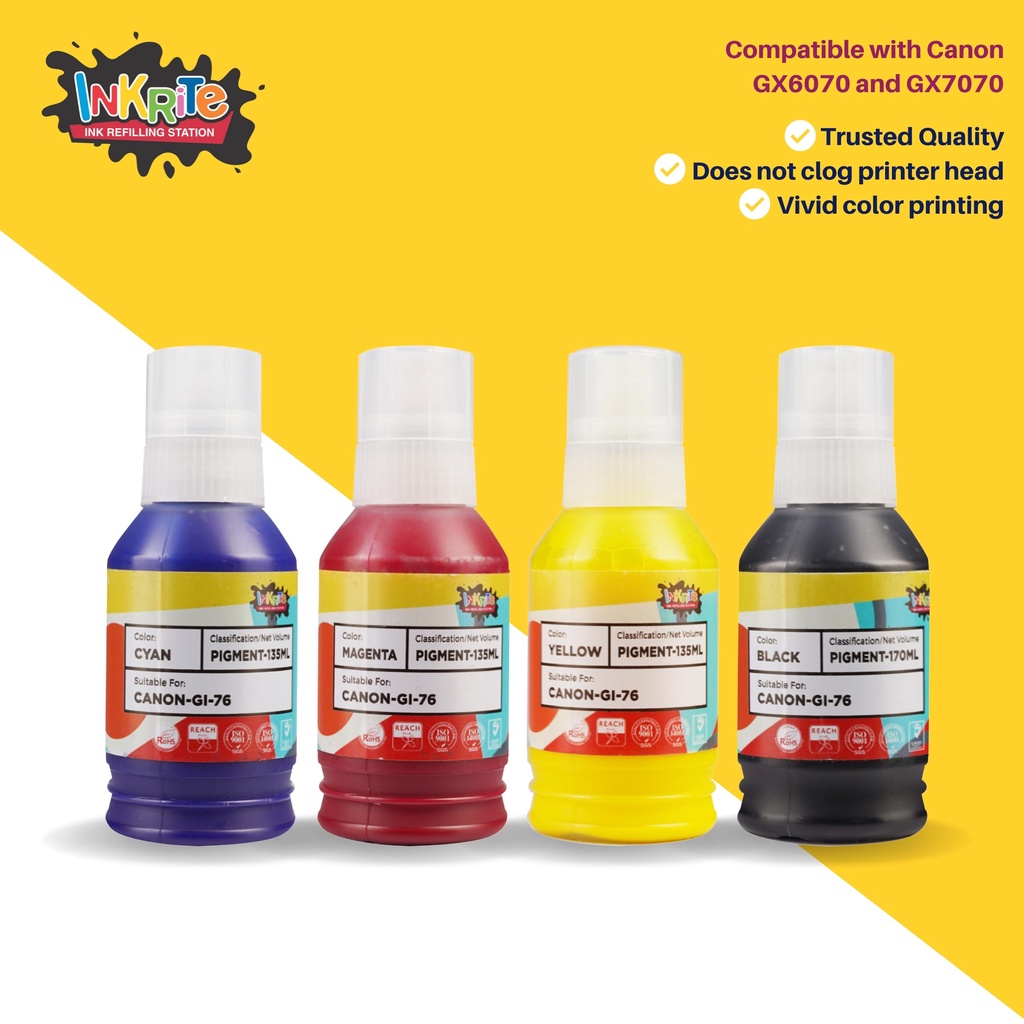 Inkrite Pigment Ink for Canon GI-76 GI76 for Canon GX3070 GX4070 GX5070 ...