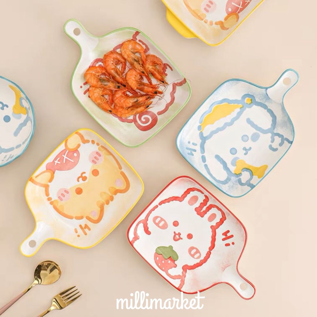 Kumi SKILLET plate / Ceramic plate Cute pan Shape animal plate / Korean ...