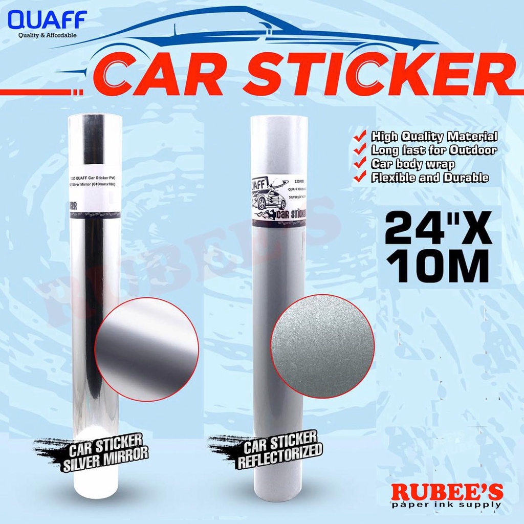 QUAFF Car Sticker Silver Mirror & Reflectorized 24" x 10 meters (1 roll ...