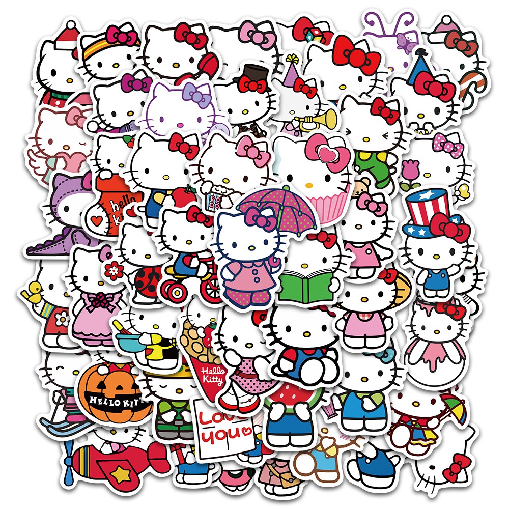 50Pcs Cartoon Hello Kitty Waterproof Sticker Skateboarding Snowboard ...