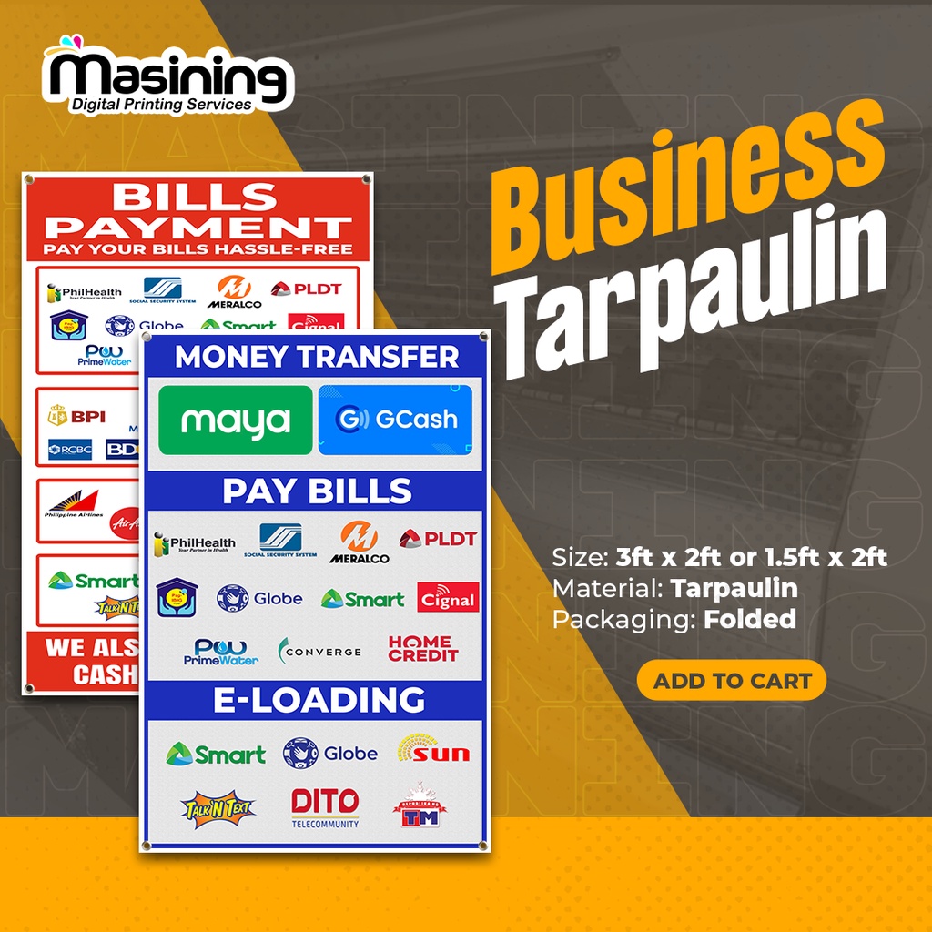 Paybills Business Tarpaulin 3ft x 2ft / 1.5ft x 2ft | Shopee Philippines