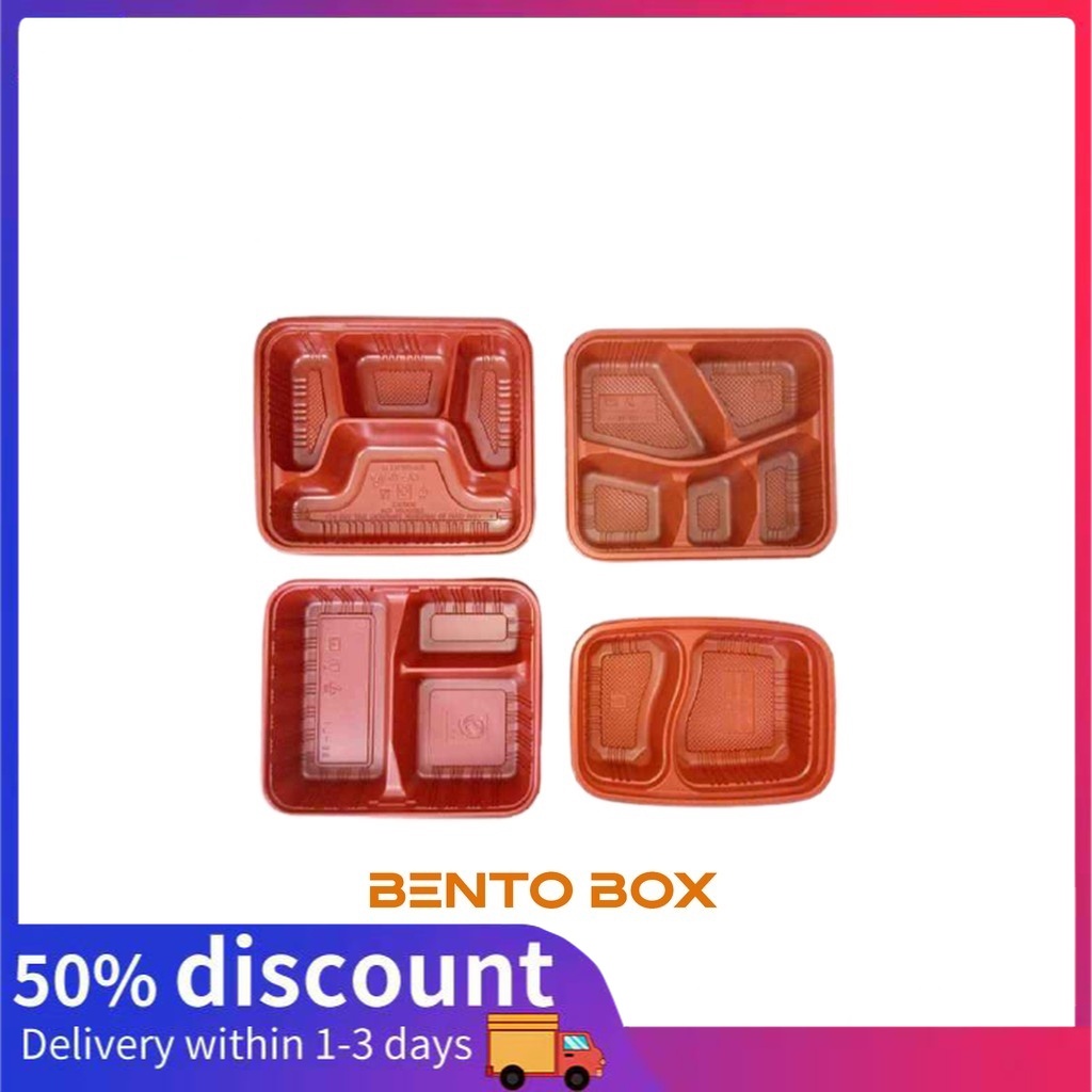 100pcs 2/3/4/5 division bento box meal with lid lunch box red and black ...
