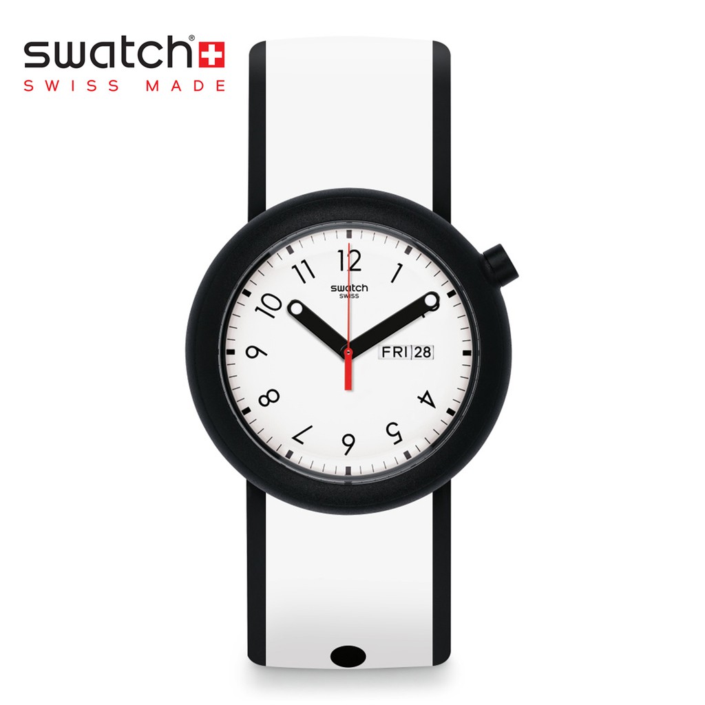 Swatch Popagain PNB700 Black and White Reversible Silicone Strap Watch ...