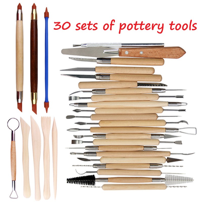 30pcs/set Clay Sculpting Tools Pottery Carving Tool Set Wooden Handle ...