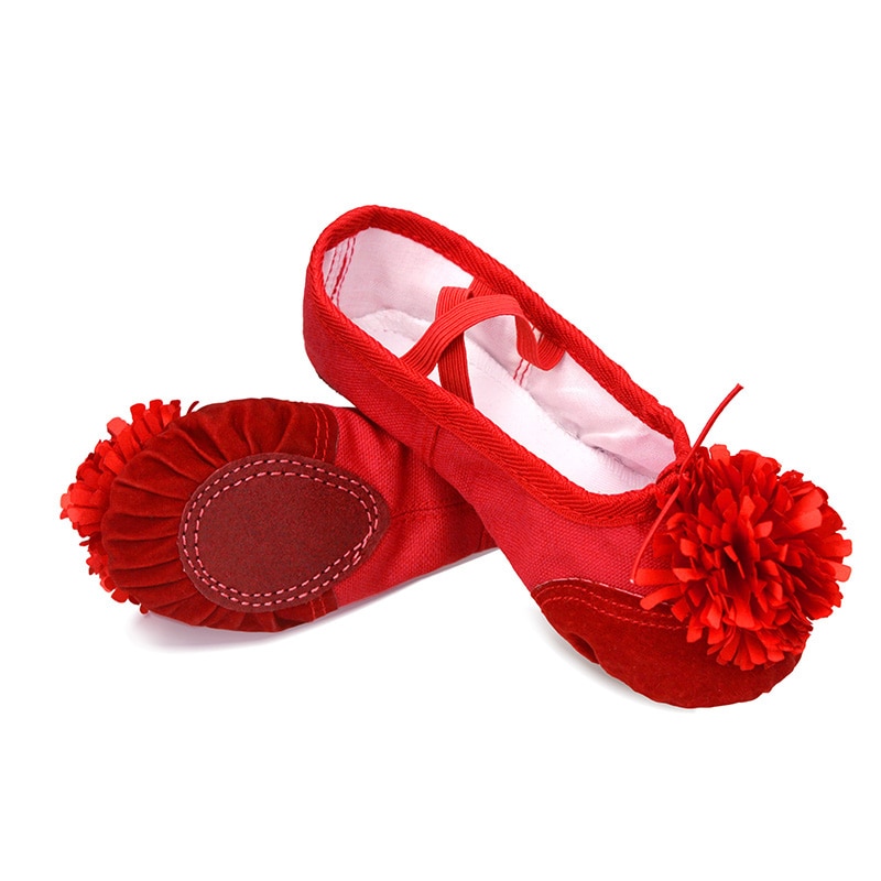 Red Ballet Shoes for Girls Kids Flower Ballet Slippers Split Sole Soft ...